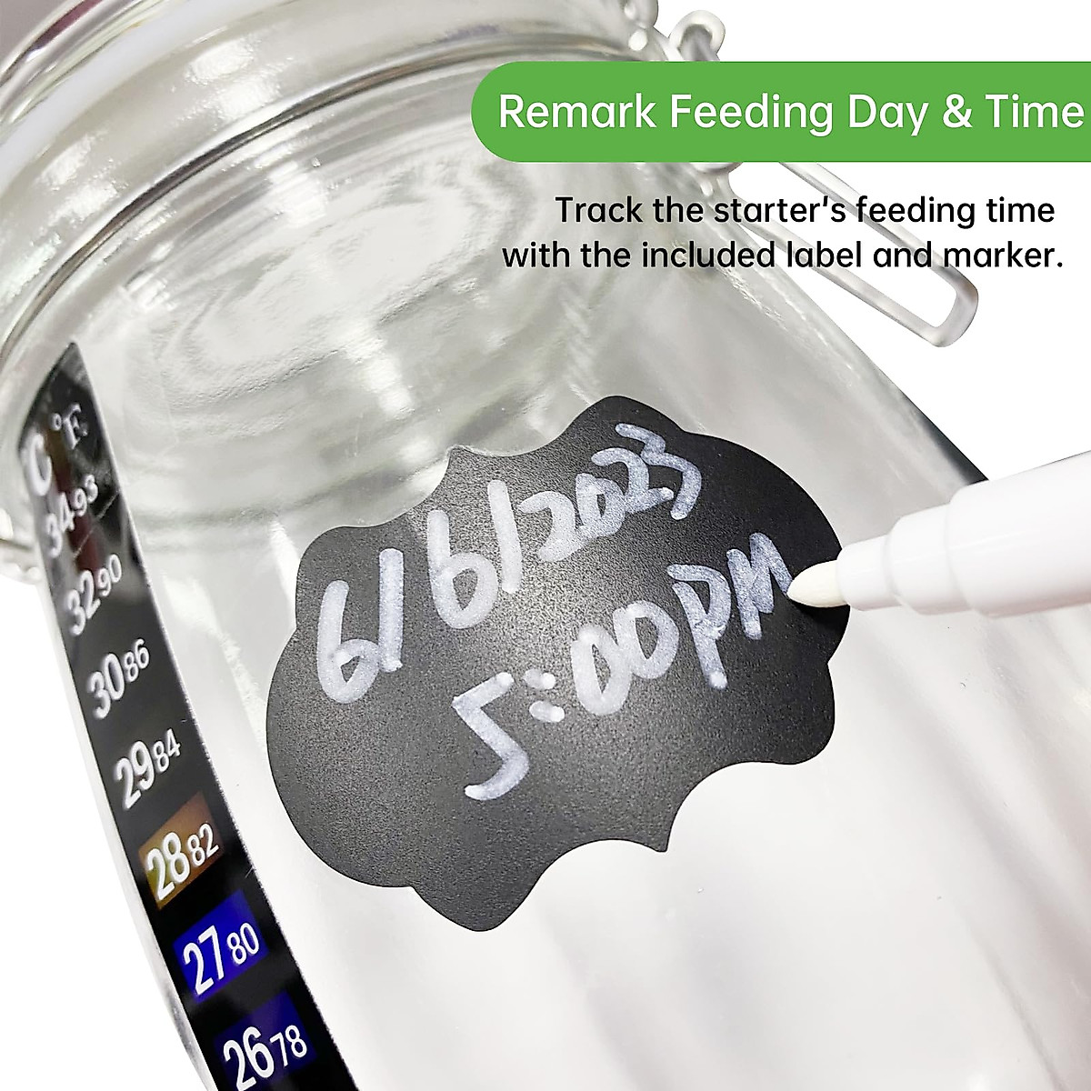 Sourdough Starter Jar Kit 2 Pack, 34 oz. Wide Mouth Sourdough Starter Kit for Sourdough Bread Baking Supplies, Reusable Glass Jars for Sour dough Starter with Thermometer, Silicone Jar Spatula, Labels