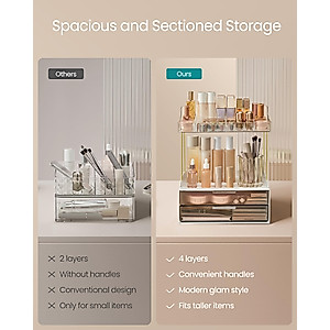 SONGMICS 4-Layer Makeup Organizer, Skincare Organizer, 4 Dividers, Anti-Slip Design, Bathroom Counter Organizer, Versatile for Vanity Bedroom Kitchen, Christmas Gift, Transparent UJKA021W02