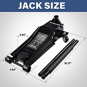 3 Ton Heavy Duty Low Profile Steel Floor Hydraulic Car Jack Stands Tool, Black