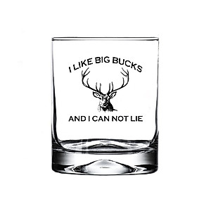 Rogue River Tactical Funny I Like Big Bucks and I Can Not Lie Hunting Old Fashioned Whiskey Glass Drinking Cup Gift For Hunter