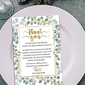 50 Thank You Place Cards - Greenery Watercolor Wedding, Rehearsal Dinner Thank You Table Sign - Menu Place Setting Card Notes, Wedding Table Decorations. 4 x 6 Inch