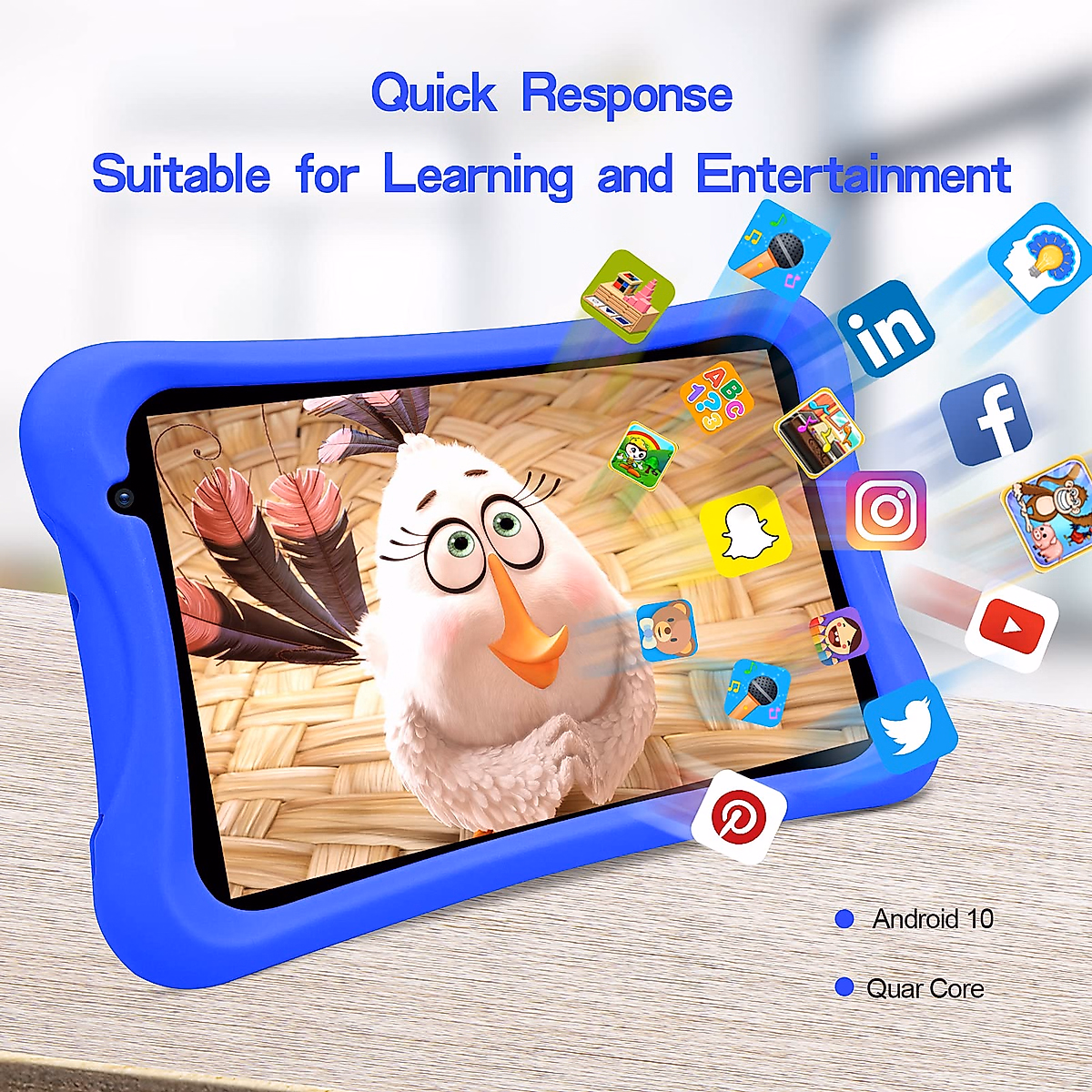 PRITOM 8 inch Kids Tablet, Quad Core Android 10, 64GB, WiFi, Bluetooth, Dual Camera, Educationl, Games,Parental Control, Kids Software Pre-Installed with Kids-Tablet Case(Blue)