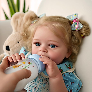 JIZHI Lifelike Reborn Baby Dolls - 18 Inch Realistic-Newborn Baby Dolls Blond Girl Handmade Real Life Toddler Dolls with Clothes for Kids Age 3+