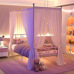 Weehom Twin Canopy Bed Frame with Headboard and Footboard, 4 Posters Metal Bed Frame, No Box Spring Needed, Mattress Foundation Platform Bed for Kids and Adults, Purple