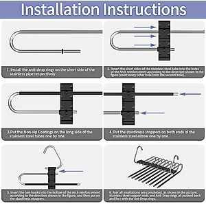 Upgrade 9 Layers Pant Hangers Space Saving, Non Slip Stainless Steel Multifunctional Pants Rack S-Type Clothes Pant Closet Hanger Organizer with Hooks for Pants Jeans Trousers Scarf (4 Pack, Black)