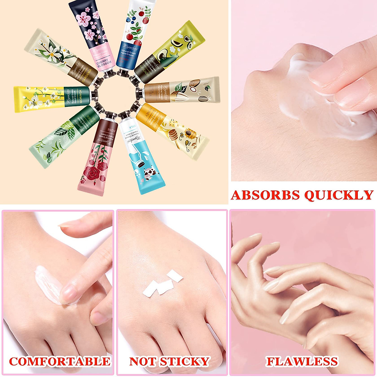 10 Pack Natural Botanical Fragrance Hand Cream Travel Gift Set for Chapped and Work Hands,Moisturizing Mini Hand Lotion Travel Size for Men and Women,with Natural Shea Butter and Aloe Vera - 30ml