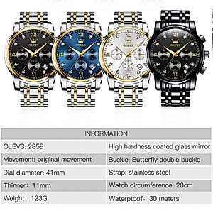 Black Watch for Men OLEVS Watch Men Stainless Steel Watches Waterproof Luxury Business Dress Mens Watches Quartz Analog Classic Big Large Face Watches Black Dial with Day and Date,relojes para hombres