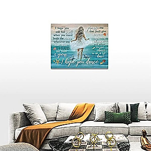 Beach Canvas Wall Art Ocean Coastal Shell Starfish White Dress Girl Wall Decor I Hope You Dance Pictures Painting Prints Coastal Theme Framed Artwork Decor for Bathroom Bedroom Living Room 12"x16"