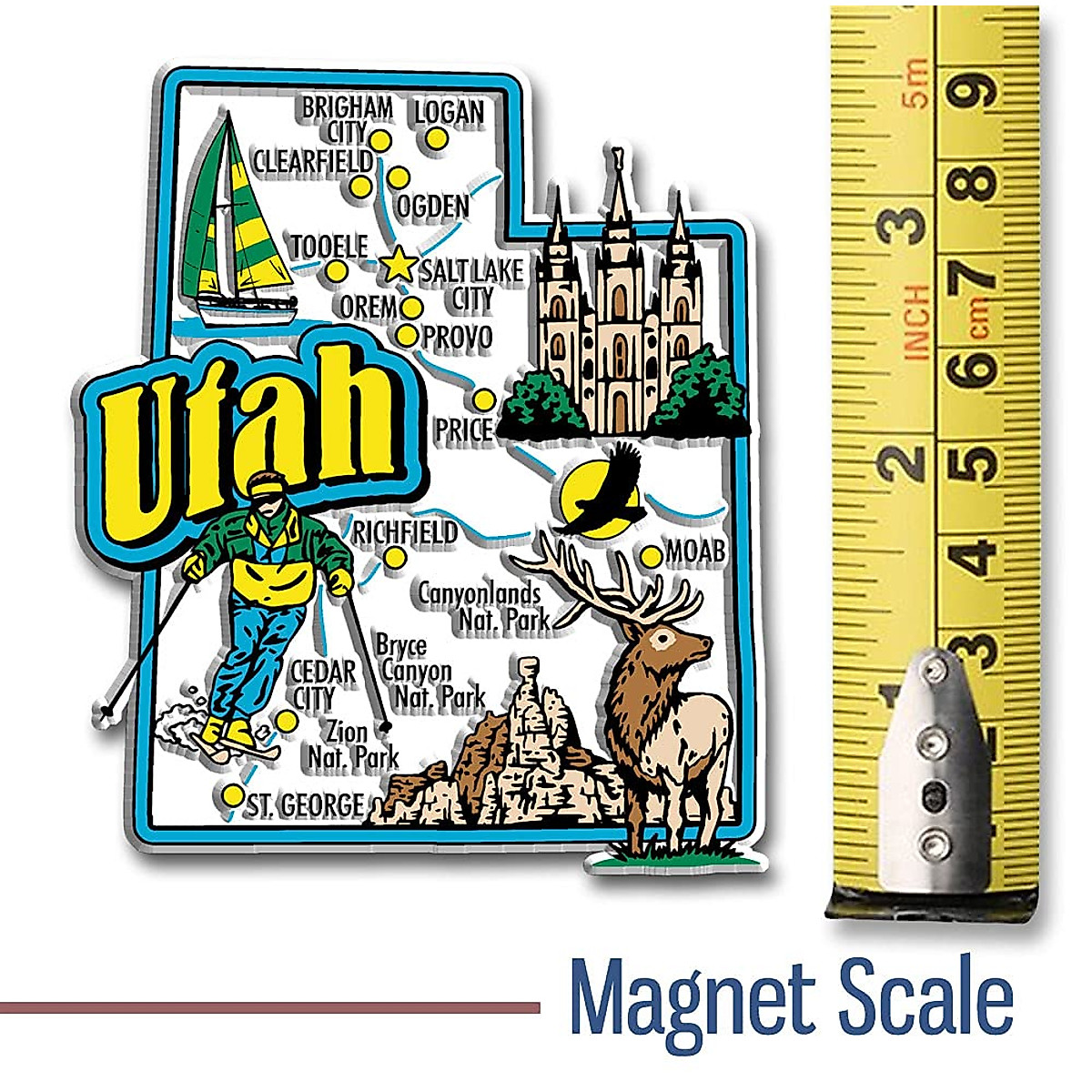 Utah Jumbo State Magnet by Classic Magnets, 3" x 3.5", Collectible Souvenirs Made in The USA