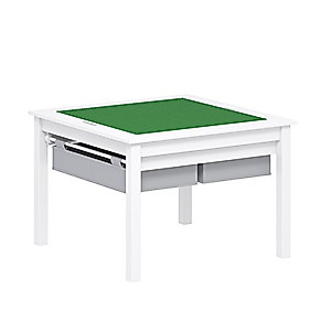 UTEX 2 in 1 Kids Construction Play Table with Storage Drawers and Built in Plate (White)