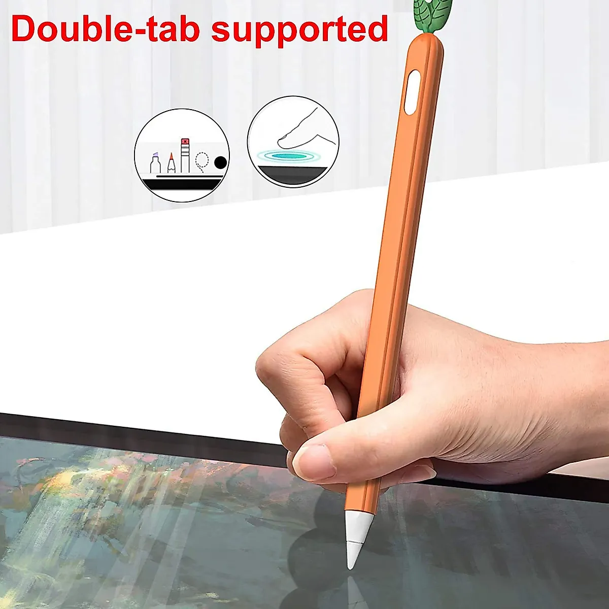 TYPLAUSE (2 Pack) Fruit Design Silicone Soft Protective Cover Accessories Compatible with Apple Pencil 2nd Generation iPencil Case Sleeve Cute (Peach+Avocado)