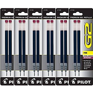 Value Pack of 6 - Pilot G2 Gel Ink Refills for Rolling Ball Pen, Fine Point, Burgundy (77255)