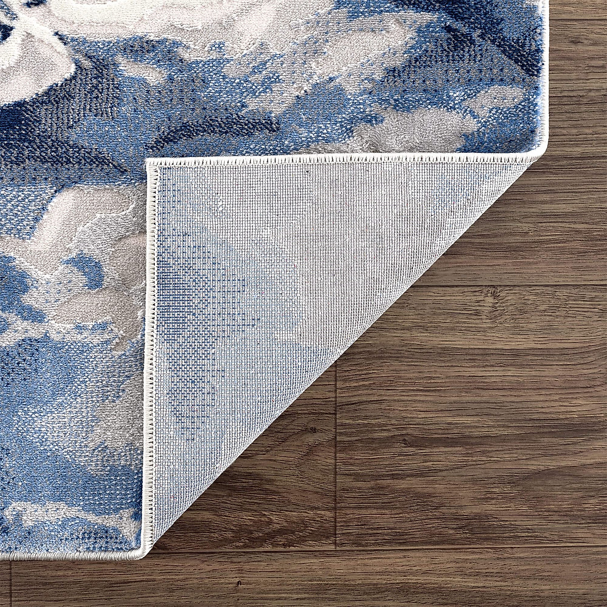 Abani Rugs Contemporary Blue & Grey Marble Ice Design 6’ x 9’ Area Rug - Modern Swirl Watercolor Non-Shedding Bedroom Rug