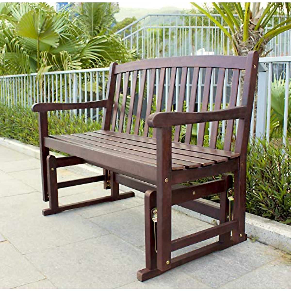 Merry Garden 2-Person Glider Bench Wooden Bench for Outdoor Patio Garden Dining, Stained