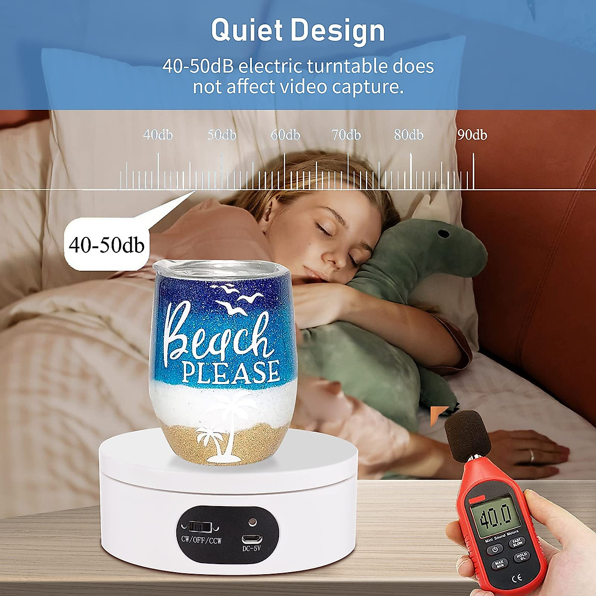 maieray Turner Cup Motorized Rotating Display Stand for Epoxy Glitter Tumbler, 360°Automatic Mute Rotating Turntable for Photography Products, Tumbler Mugs Making Supplies Spinner USB 4.72in