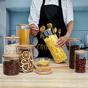 Encheng Glass Jars with Lids,Airtight Glass Food Storage Jars with Bamboo Lids,7 Pack Borosilicate Glass Pantry Storage Container for Kitchen,Pantry,Flour,Coffee,Cereal,Beans,Pasta,Powder