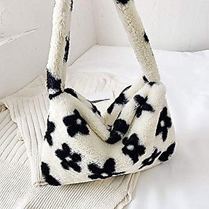 Aktudy Shoulder Bags for Women Girls Plush Animal Pattern Underarm Bag Top-handle Handbag