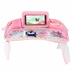 Cherry Juilt Car Seat Organizer Kids Travel Safety Seat Tray for Kids Toddlers Activities in Car Seat, Stroller, Airplane Touch Screen iPad Holder Waterproof Dry Erase Side Pocket (Pink)