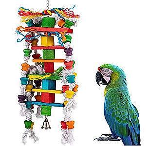 MEWTOGO Bird Parrot Chewing Toys- Multicolored Natural Wooden Knots Blocks Waterfall Bird Tearing Entertaining Toys Suggested for Conures Cockatiels African Grey Foraging and Amazon Parrot