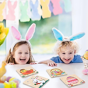 Easter Wooden Puzzles for Toddler - 4 Pack Basket Stuffers Fillers Puzzle Toys for Boys Girls, Jigsaw Learning Educational Gifts Party Favors for Kids