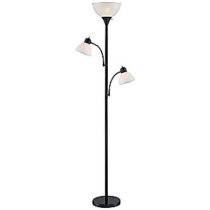 360 Lighting Bingham Modern Torchiere Standing Floor Lamp 71 1/2" Tall Black Metal 3-Light White Shade Decor for Living Room Reading House Bedroom Home Office House