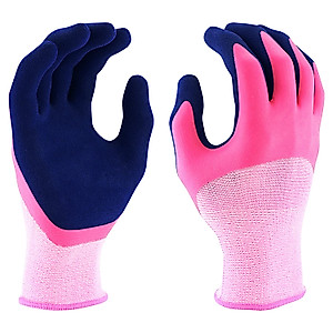 Miracle Gro Women's Double Dipped Sandy Foam Latex Gardening Work Gloves, Water Resistant, Excellent Grip, Durable, Pink/Purple, Medium, (MG30605/WML)