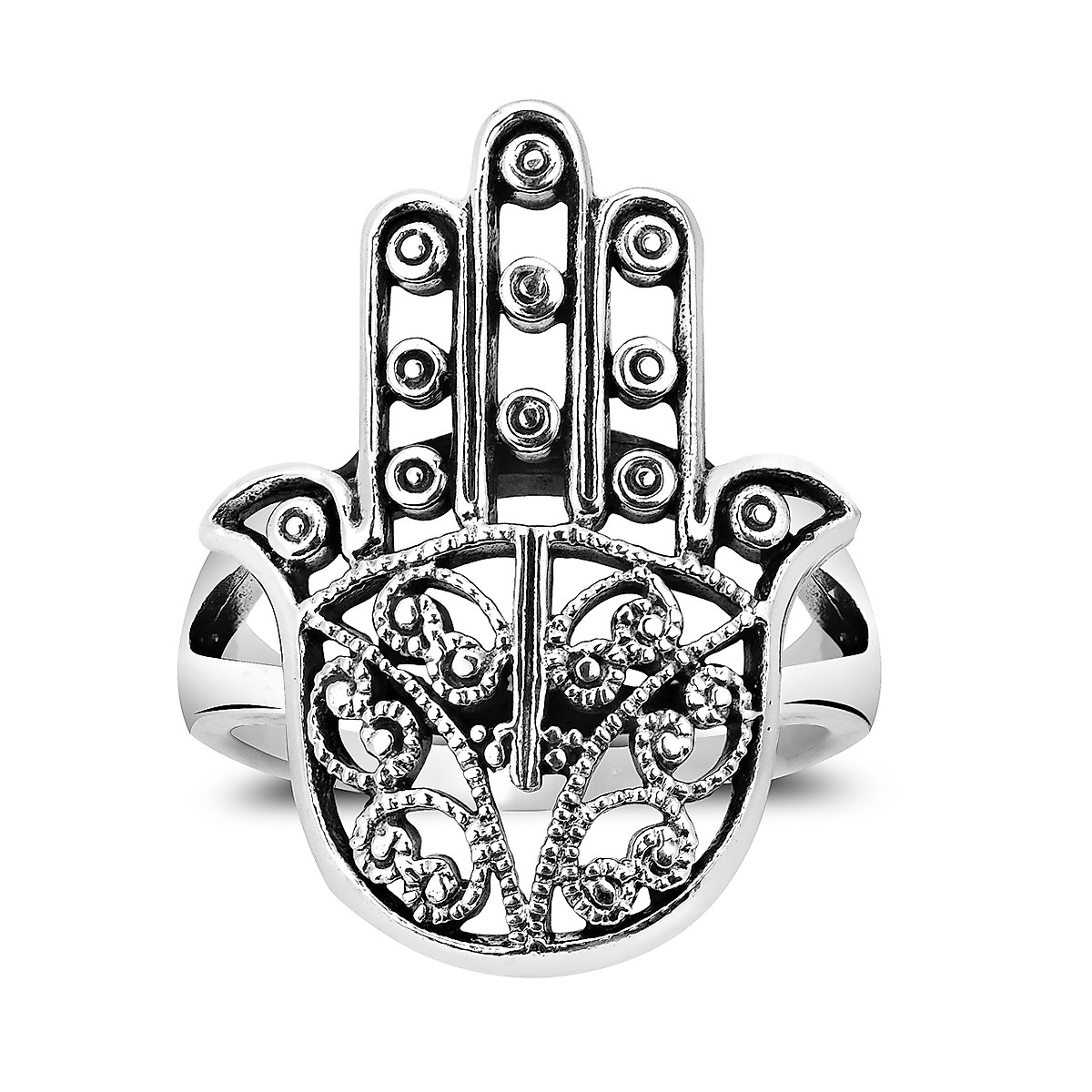 AeraVida Delicate Henna Hand of Hamsa .925 Sterling Silver Ring | Wedding Rings For Women | Boho-inspired Comfort Fit Silver Rings for Women | Sterling Silver Rings Sizes (9)