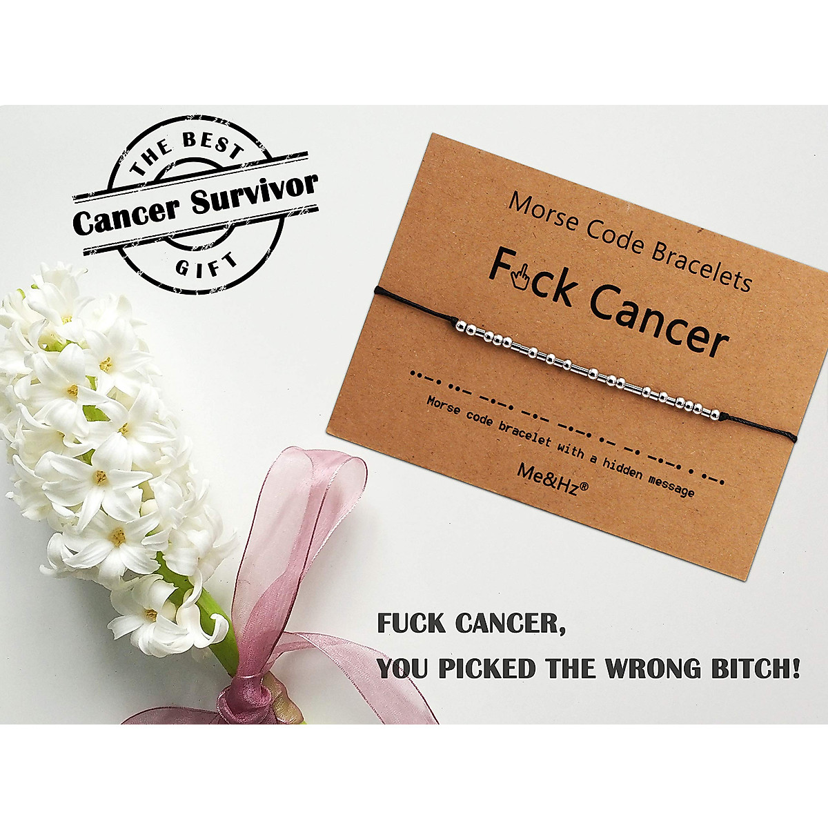 Fuck Cancer Morse Code Bracelet Stainless Steel Unique Cancer Patient Survivor Cheer Up Uplifting Inspirational Encouragement Gift ID Bracelet for Women Men Mother Wife Grandma