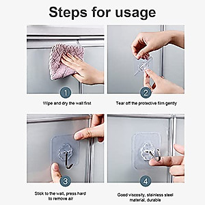 Wall Adhesive Hooks, Wall Hooks for Hanging, Heavy Duty Hooks Adhesive Wall Hooks, Self Adhesive Hooks , Clear Hooks -22lbs, Bathroom Hooks for Wall,Kitchen Cabinet Hooks, Utility Hooks (30 Pieces)