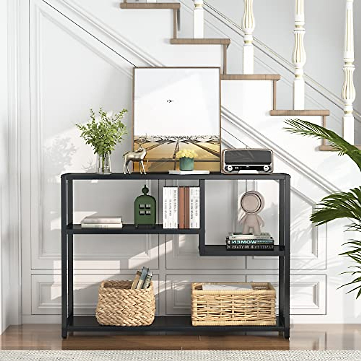 Tribesigns Console Table, Small Black Entryway Table with Storage Shelves, 43 Inch Vintage Entrance Table Behind Couch Table for Living Room, Entryway, Hallway, Foyer, TV Stand