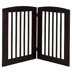 BarkWood Pets Freestanding Pet Gate with Two 24"W x 36"H Folding Wood Panels, Cappuccino