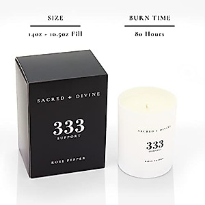 Sacred + Divine 333 "Support Scented Intention Candle, Rose Pepper, Angel Number Manifestation Candle, Soy Coconut Aromatherapy Candle with 80 Hour Burn Time