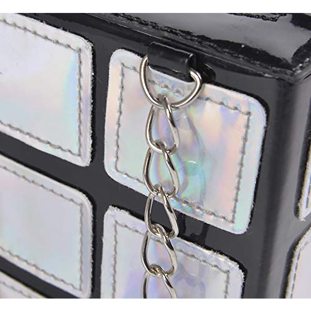 QZUnique Women's Cute Cube Shape Handbag Magic Crossbody Shoulder Bag Clutch Bag Silver With Super Long Shoulder Strap