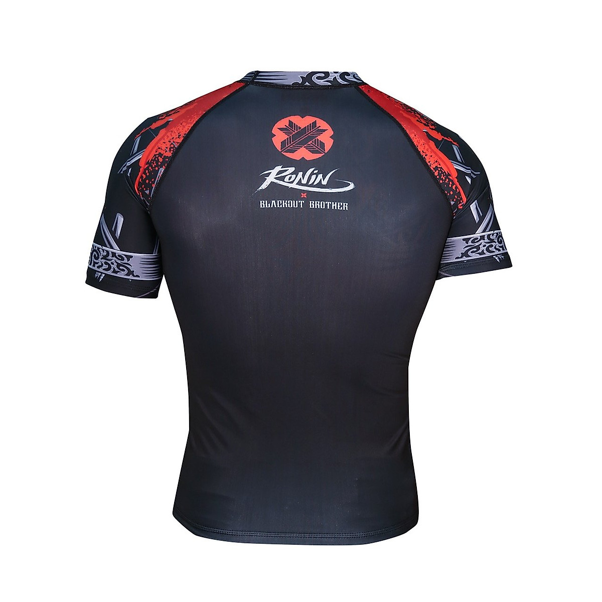 Ronin Samurai Blackout Ghost Rash Guard base layer Compression Shirt for Bjj MMA Grappling (Med)