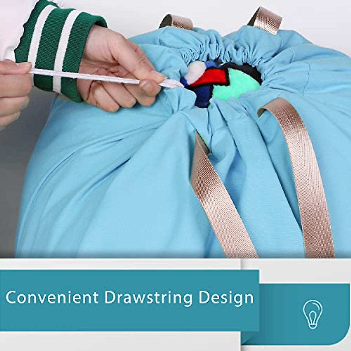 LOLOMLO Extra Large Canvas Laundry Bags with Handles & Drawstring Closure, Heavy Duty Tears Resistant Clothes Storage Travel Bags, Machine Washable Multi Use Laundry Bag liner for Laundry Hamper - 25.5" x 34" - Sky Blue