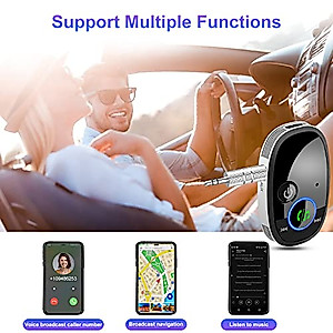 Friencity Aux Bluetooth Adapter for Car, Wireless Bluetooth 5.0 Audio Receiver w/ Hands-Free Calling Noise Cancelling for Car/Home Stereo System, Wired Headphones/Speaker, Music Streaming