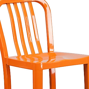 EMMA + OLIVER Commercial Grade 30" H Orange Metal Indoor-Outdoor Barstool with Slat Back