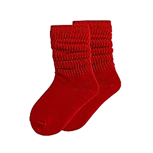 DOOVID Toddler Slouch Socks Knee High Socks Kids Boys Girls Cotton Long Crew Socks Red 3-5 Years
