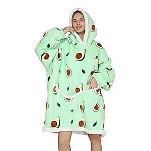 LorranTree Hoodie Wearable Blanket Oversized Sweatshirt with Pockets TV-Blanket for Adults Men Women Avocado Sherpa Cows One Size Fits All TV2201-NYG
