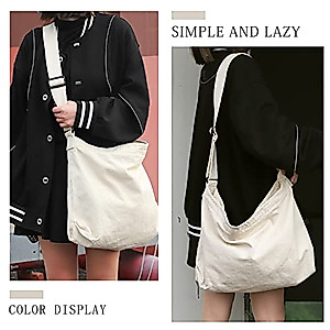 Sightor Canvas Hobo Bag, Shoulder Bag Canvas Crossbody Bag with Zipper and Adjustable Strap Handbag, Large Capacity Tote Bag for Women Men (Beige)