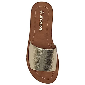 Soda Shoes Women Flip Flops Basic Plain Slippers Slip On Sandals Slides Casual Peep Toe Beach Efron-S Gold 8
