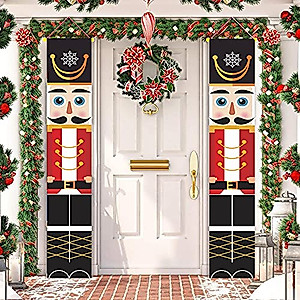 Merry Christmas Banner Decor Porch Sign, Christmas Decorations , Christmas Porch Banner Happy New Year Signs for Home Front Door Fireplace or Holiday Party Decor for Country Wall Hanging Outside (Christmas and New Year) (Christmas Doorman)