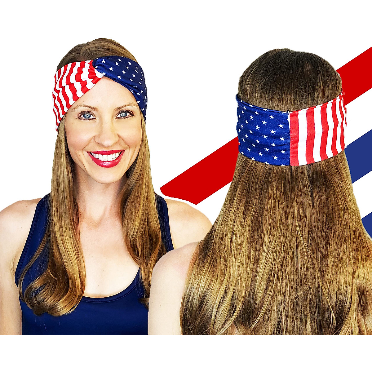 Shimmer Anna Shine Red White and Blue Patriotic American Flag Headband USA (Cotton Stars and Stripes)