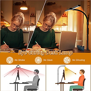MACASA Double Head LED Desk Lamp with Anti-Glare Cover Computer Desk Lamp for Home Office 24W Brightest Desk Light Office Lamp for Workbench Drafting Architect Reading with Clamp
