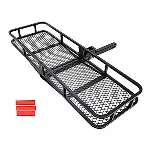 KUAFU 60"x20"x6" Folding Hitch Mount Cargo Carrier Rear Luggage Basket Fit 2" Receiver for Van, SUV, Truck, Trailer, Car 550LBS Capacity Fold Up Trailer Tow Hitch Cargo Rack