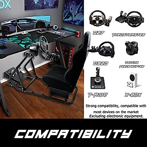 Anman Foldable Simulator Cockpit with Seat fit for Logitech/Thrustmasterg23/Fanatec g25,g923,g920,G PRO,T-GT,T248x,T80,T300RS,V9 V12,Height Classic Square Racing wheel Stand,NOT Include Electronics