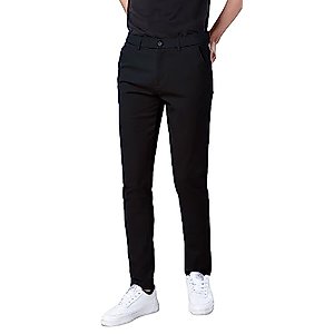 Plaid&Plain Men's Skinny Stretchy Khaki Pants Colored Pants Slim Fit Slacks Tapered Trousers 819 Black 32X30