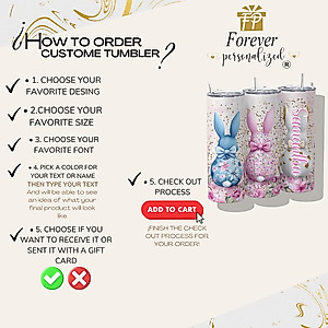 Custom Printed Floral Bunny Easter Tumbler | Personalized Double Wall Insulated Travel Mug | Spring Design with Name (Floral Bunny)