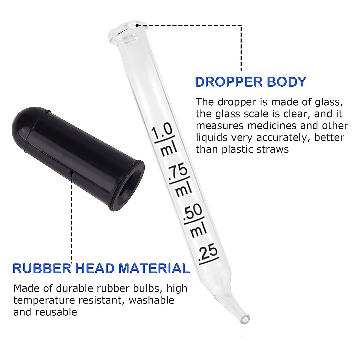 MRXBN Eye Dropper, Glass Medicine Droppers for Dose and Measurement 1 mL Capacity- Bent Tip Calibrated Dropping Pipettes for Essential Oils, Resin Stain and Other Liquids (Bent Tip 20pcs)