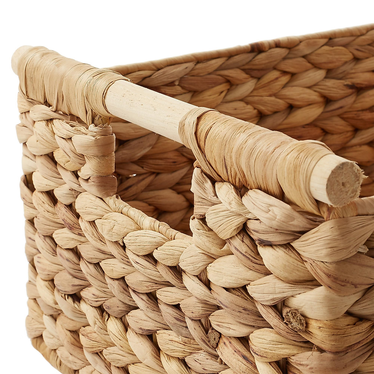 Casafield Set of 3 Water Hyacinth Rectangular Storage Baskets with Wooden Handles - Small, Medium, and Large Woven Nesting Baskets for Organizing